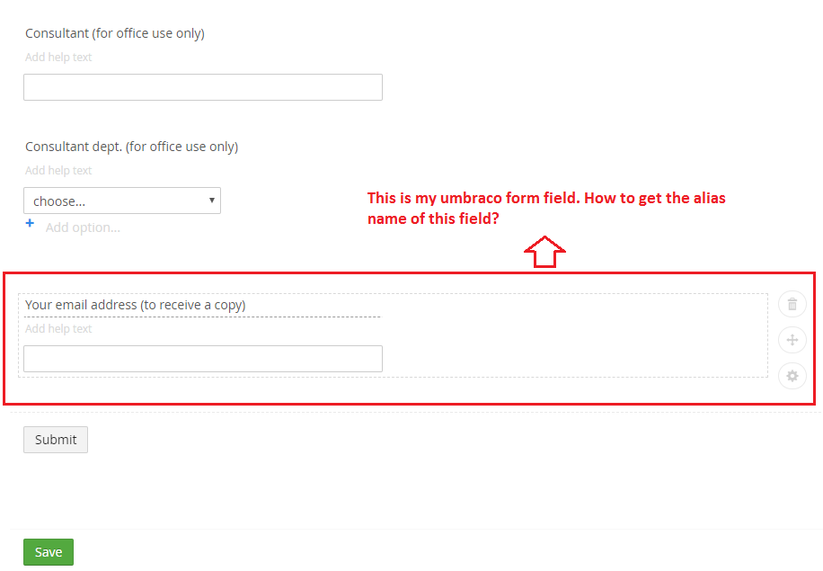 how to get the alias name of a form field in my umbraco form