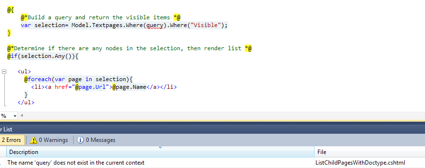 compile error in umbraco razor in visual studio - Razor - our.umbraco.com