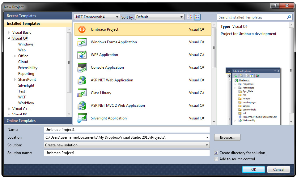 Visual Studio 2010 Project Template Our umbraco